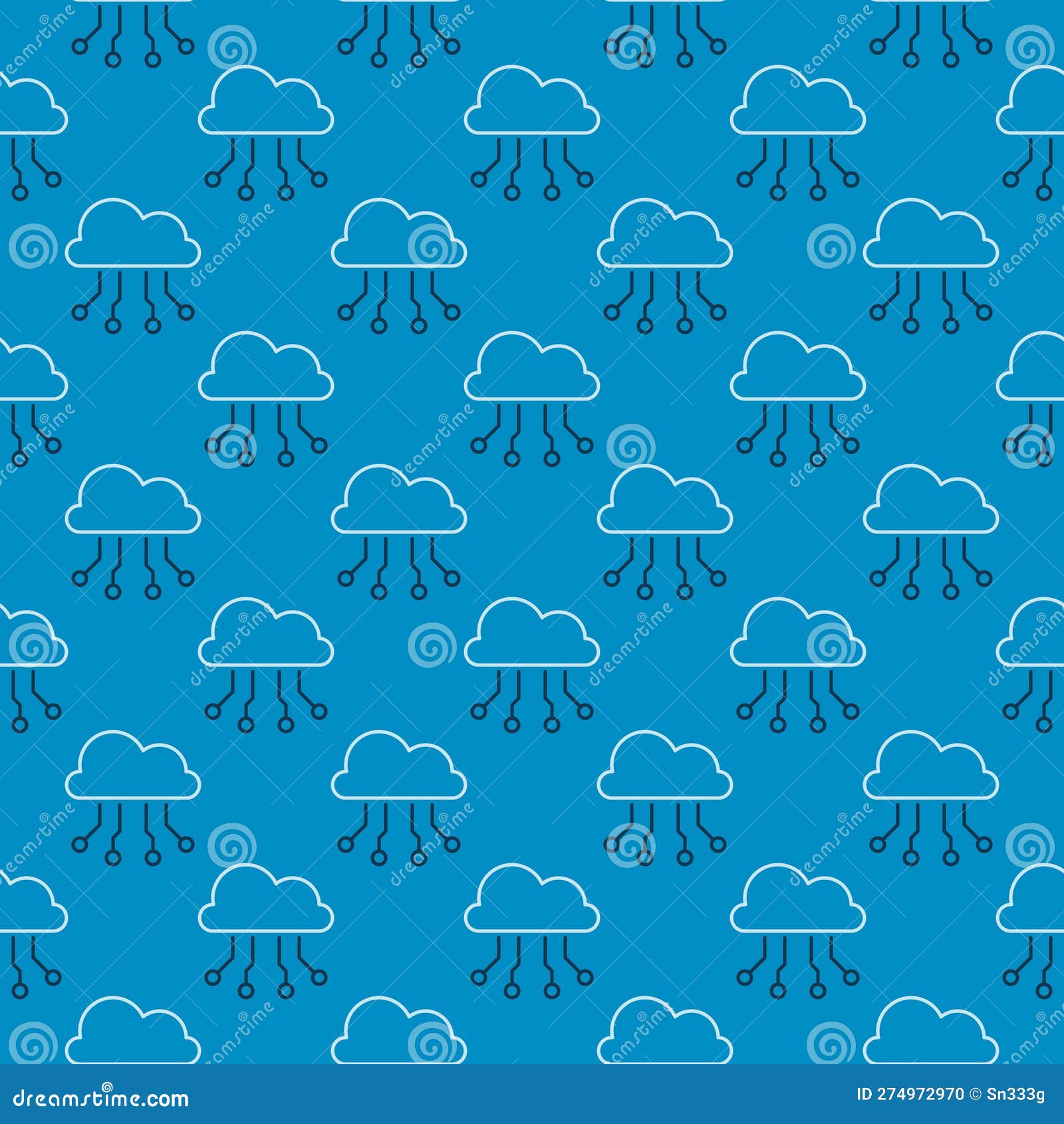 Neural Network Data Cloud Platform Vector Outline Blue Seamless Pattern ...
