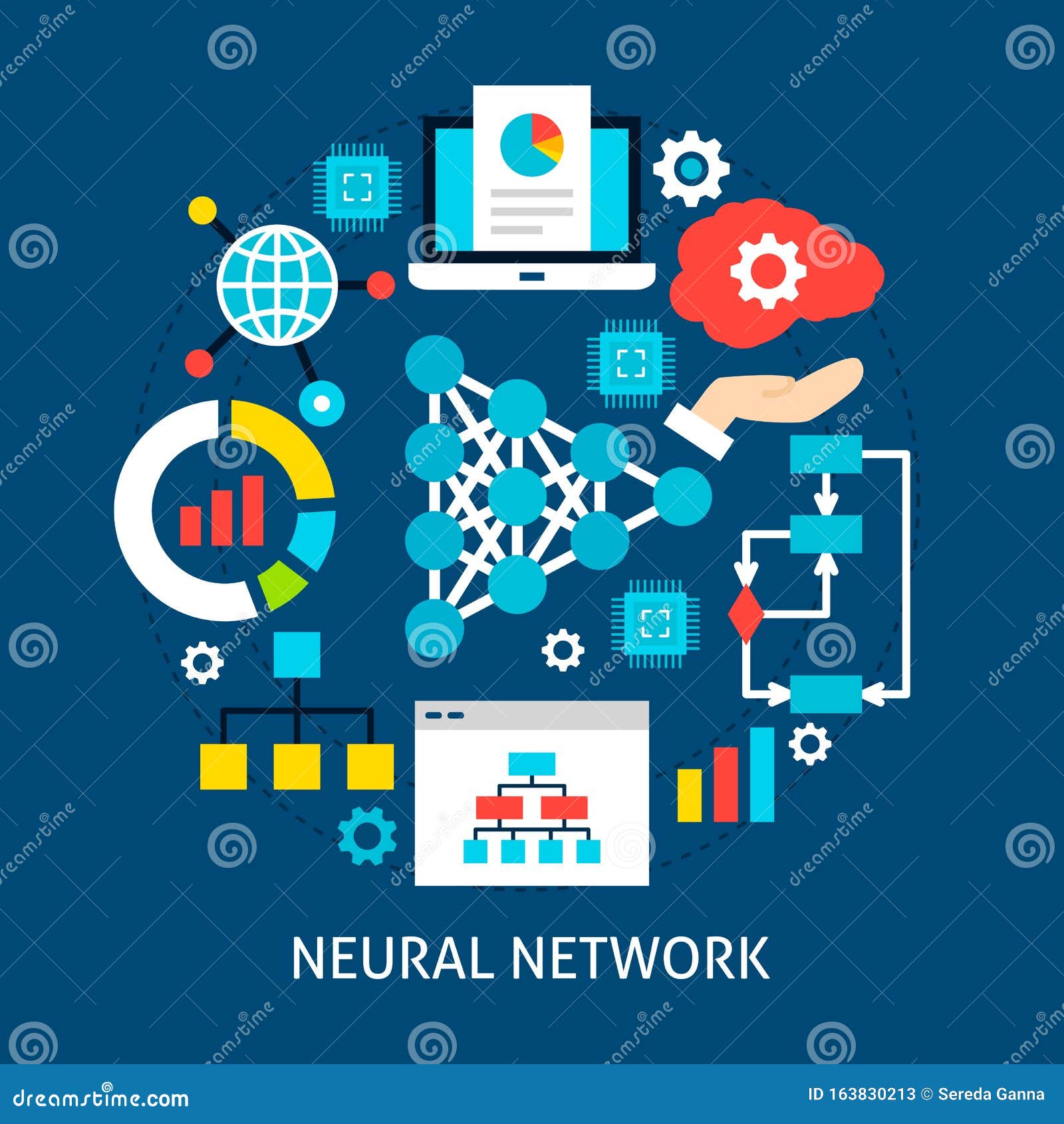 Neural Network Flat Concept Stock Vector - Illustration of intelligence ...