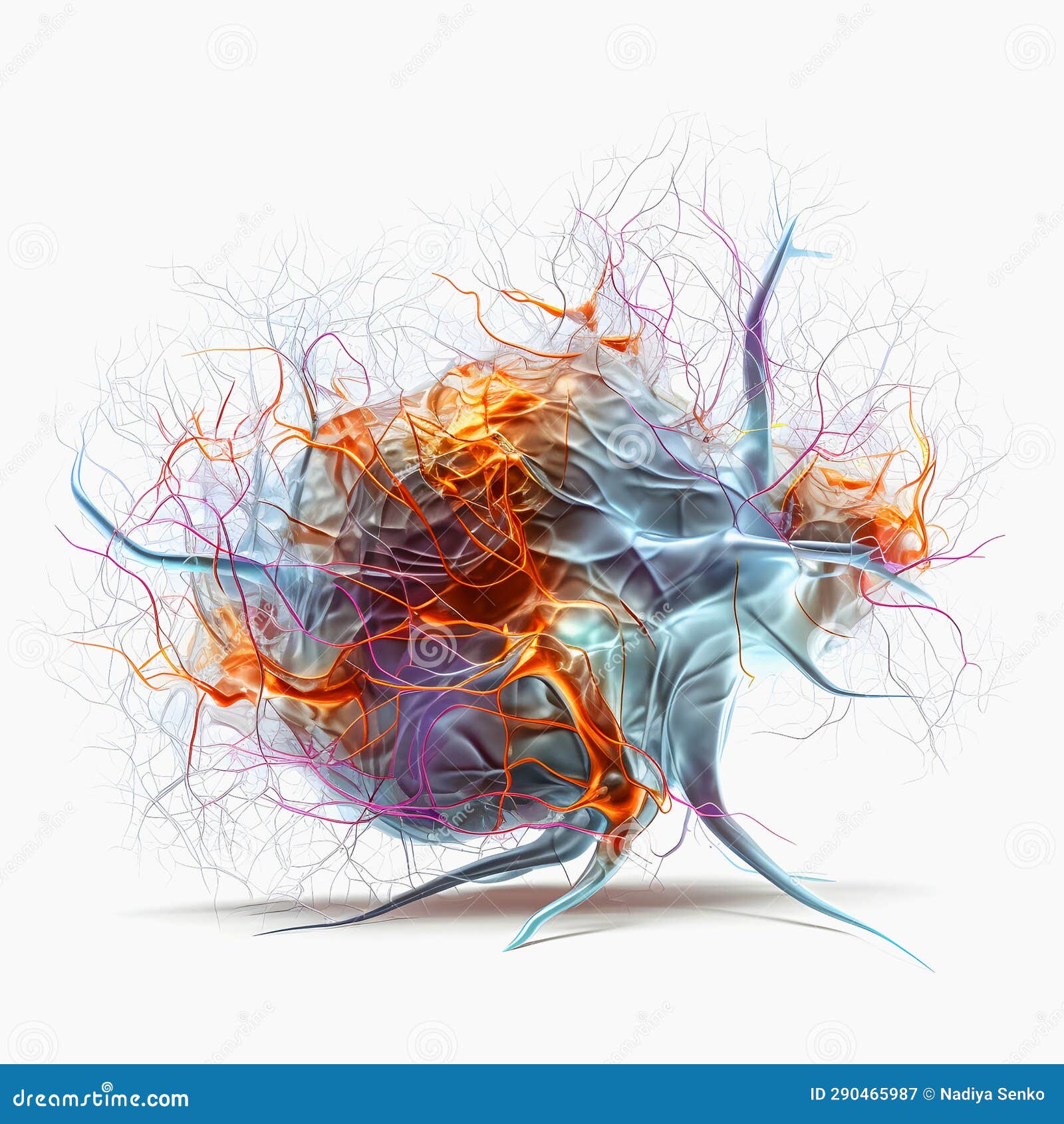 Neural Network Brain with Branching on White Background Stock Image ...