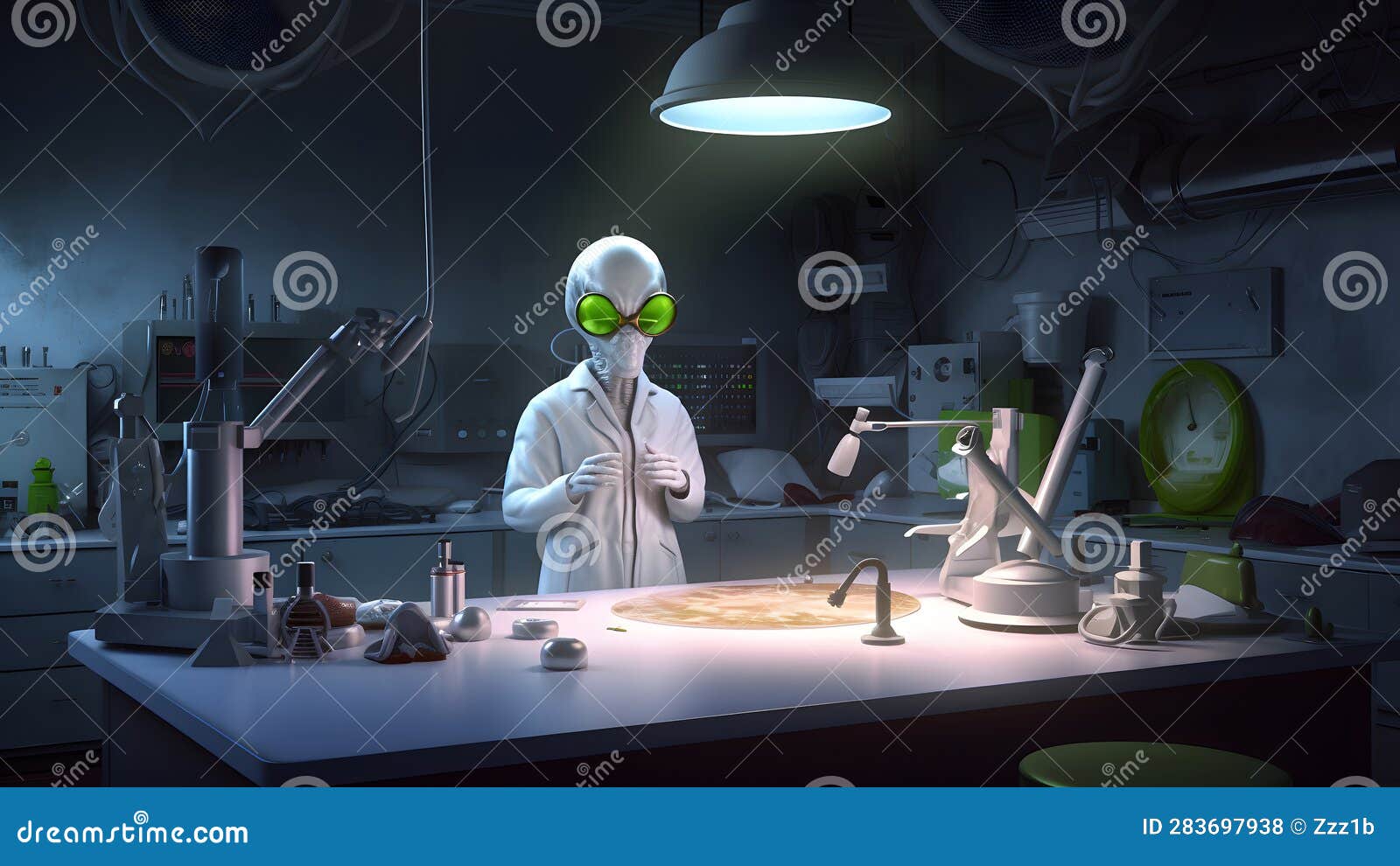 Anthropomorphic Alien Scientist in His Laboratory, Neural Network ...