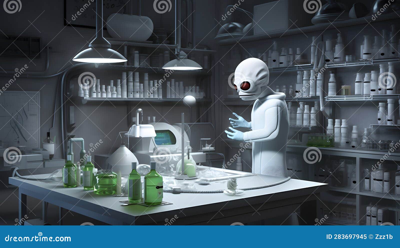 Anthropomorphic Alien Scientist in His Laboratory, Neural Network ...