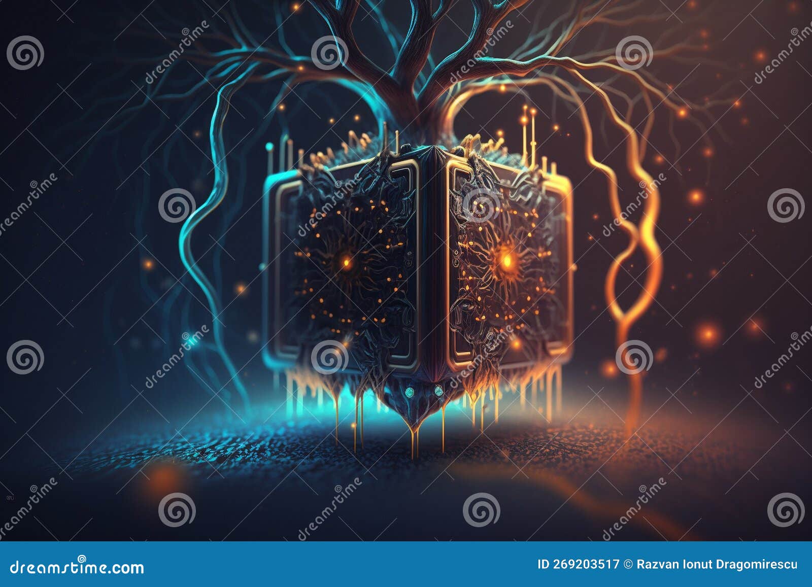 Neural Network with Glowing Bioluminescence. the Image Represents the ...