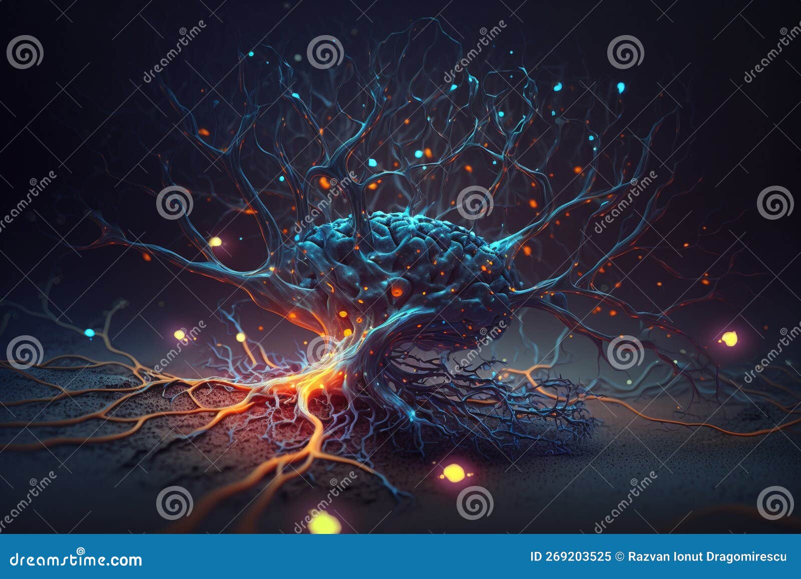 Neural Network with Glowing Bioluminescence. the Image Represents the ...