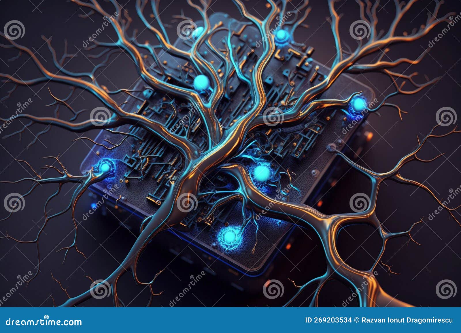 Neural Network with Glowing Bioluminescence. the Image Represents the ...