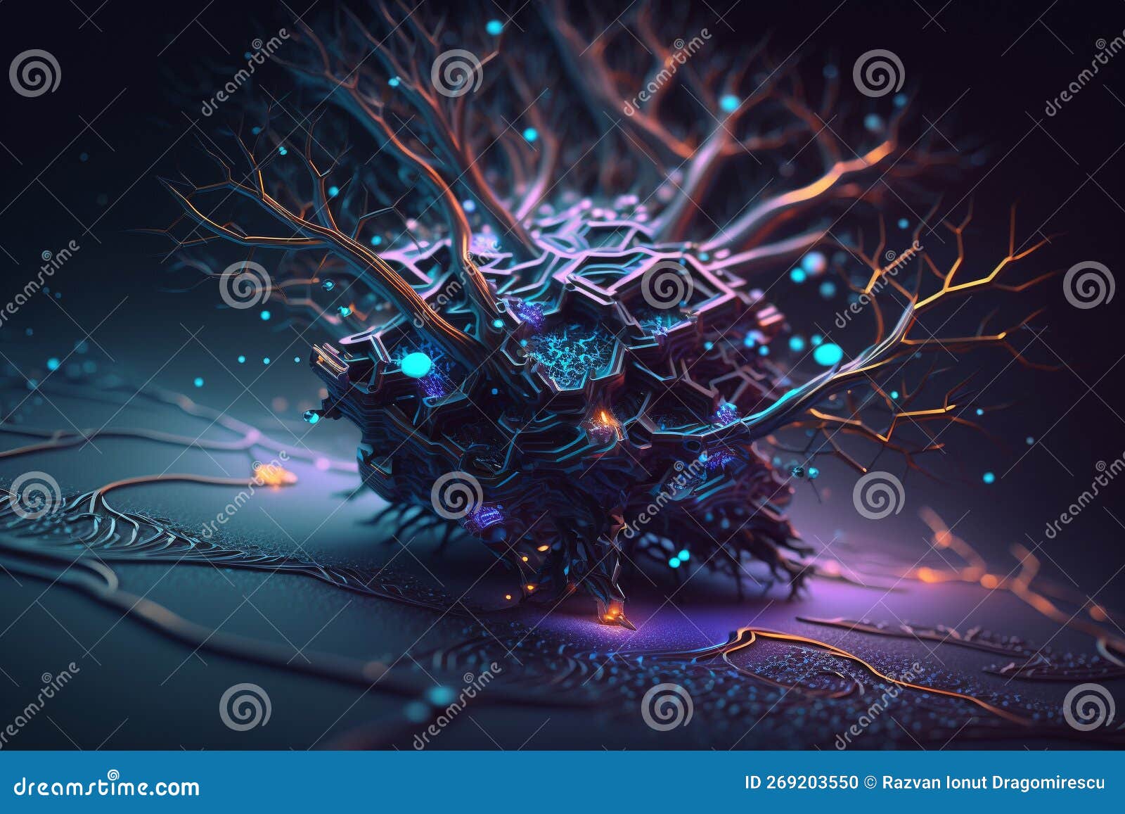 Neural Network with Glowing Bioluminescence. the Image Represents the ...