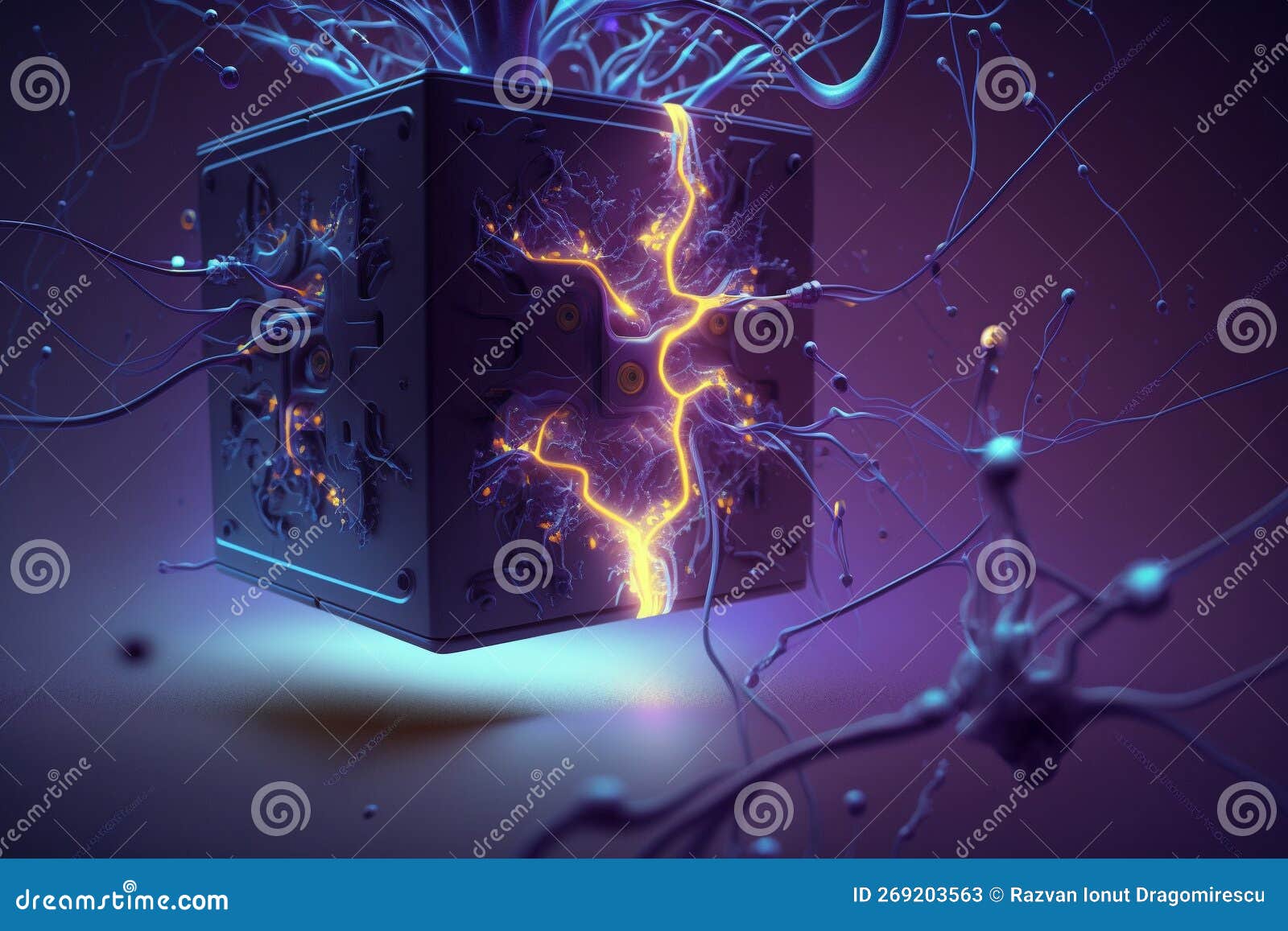 Neural Network with Glowing Bioluminescence. the Image Represents the ...