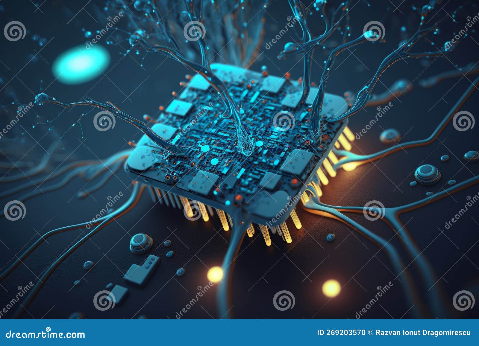 Neural Network with Glowing Bioluminescence. the Image Represents the ...