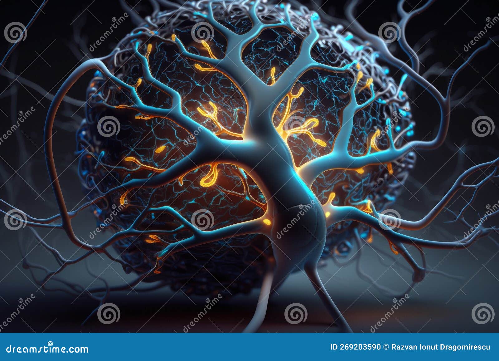 Neural Network With Glowing Bioluminescence. The Image Represents The ...