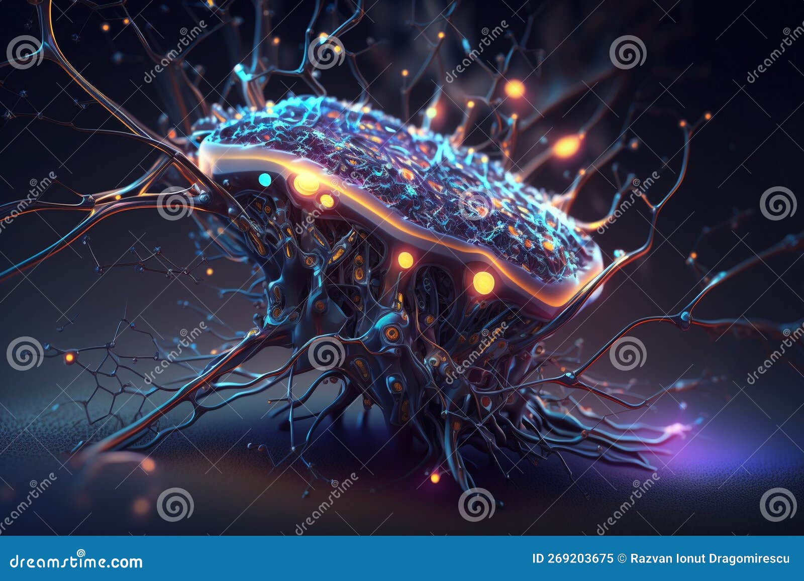 Neural Network with Glowing Bioluminescence. the Image Represents the ...