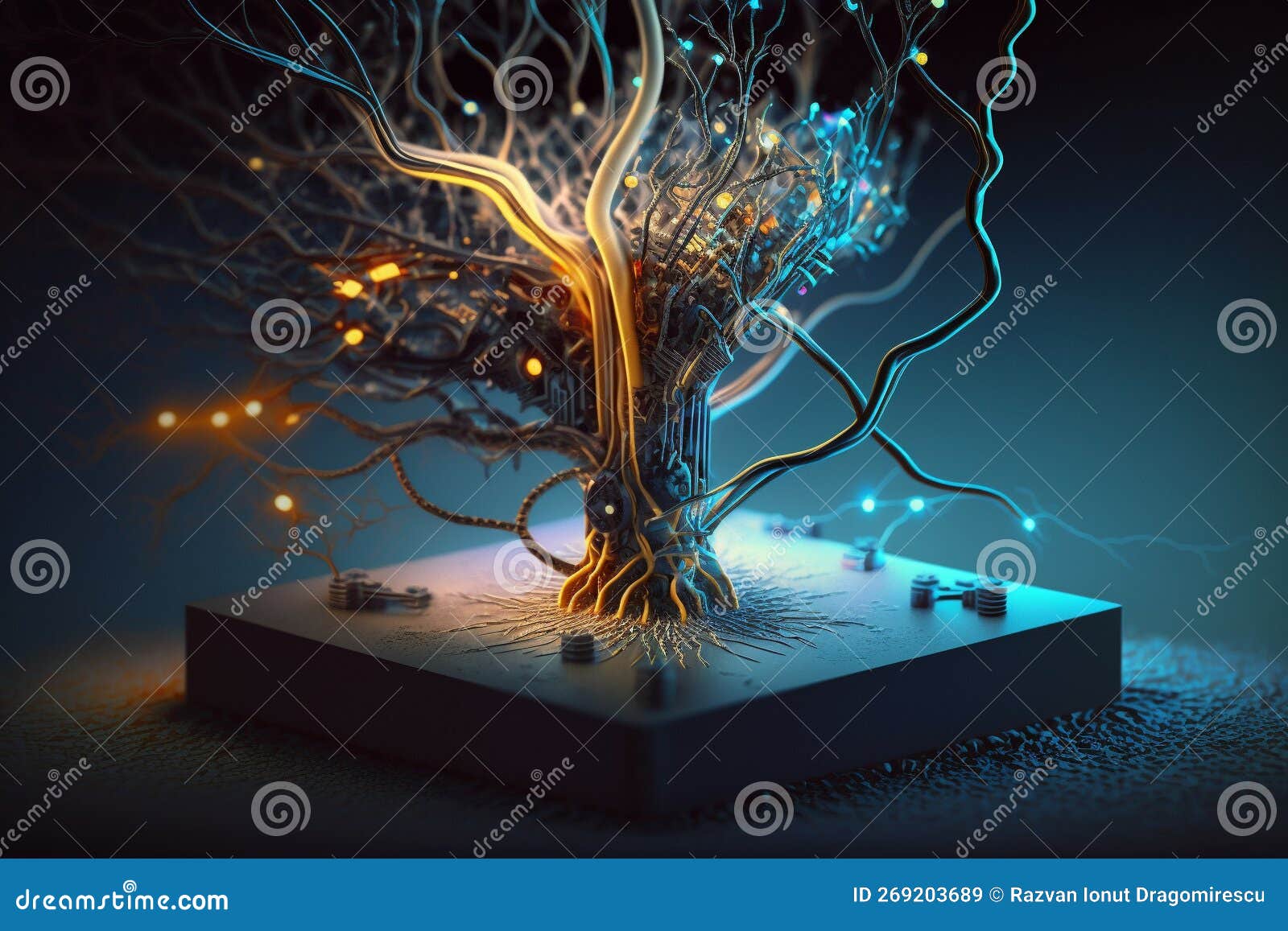 Neural Network with Glowing Bioluminescence. the Image Represents the ...