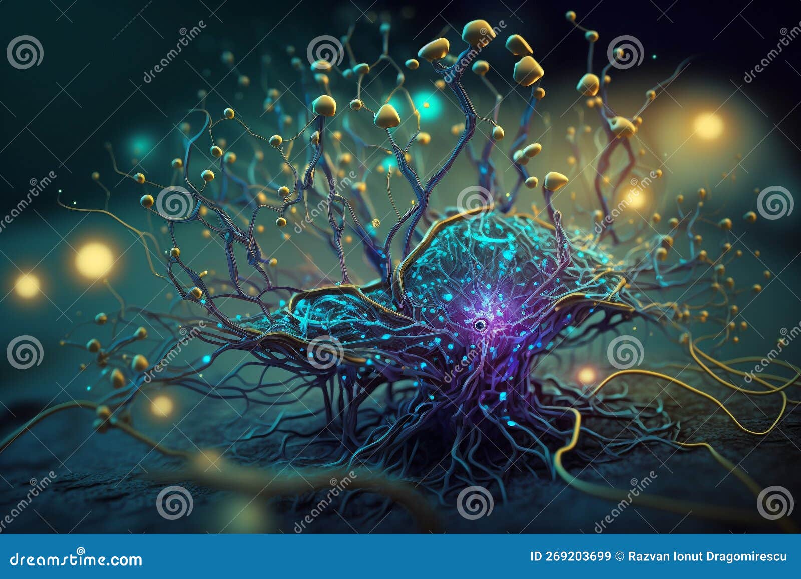 Neural Network with Glowing Bioluminescence. the Image Represents the ...