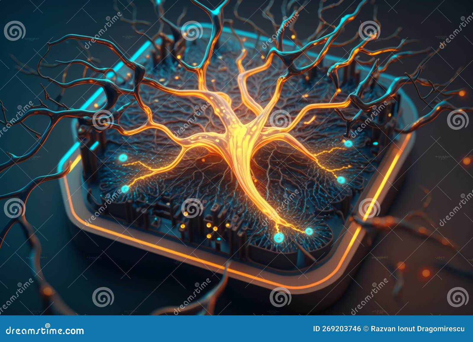 Neural Network With Glowing Bioluminescence. The Image Represents The ...