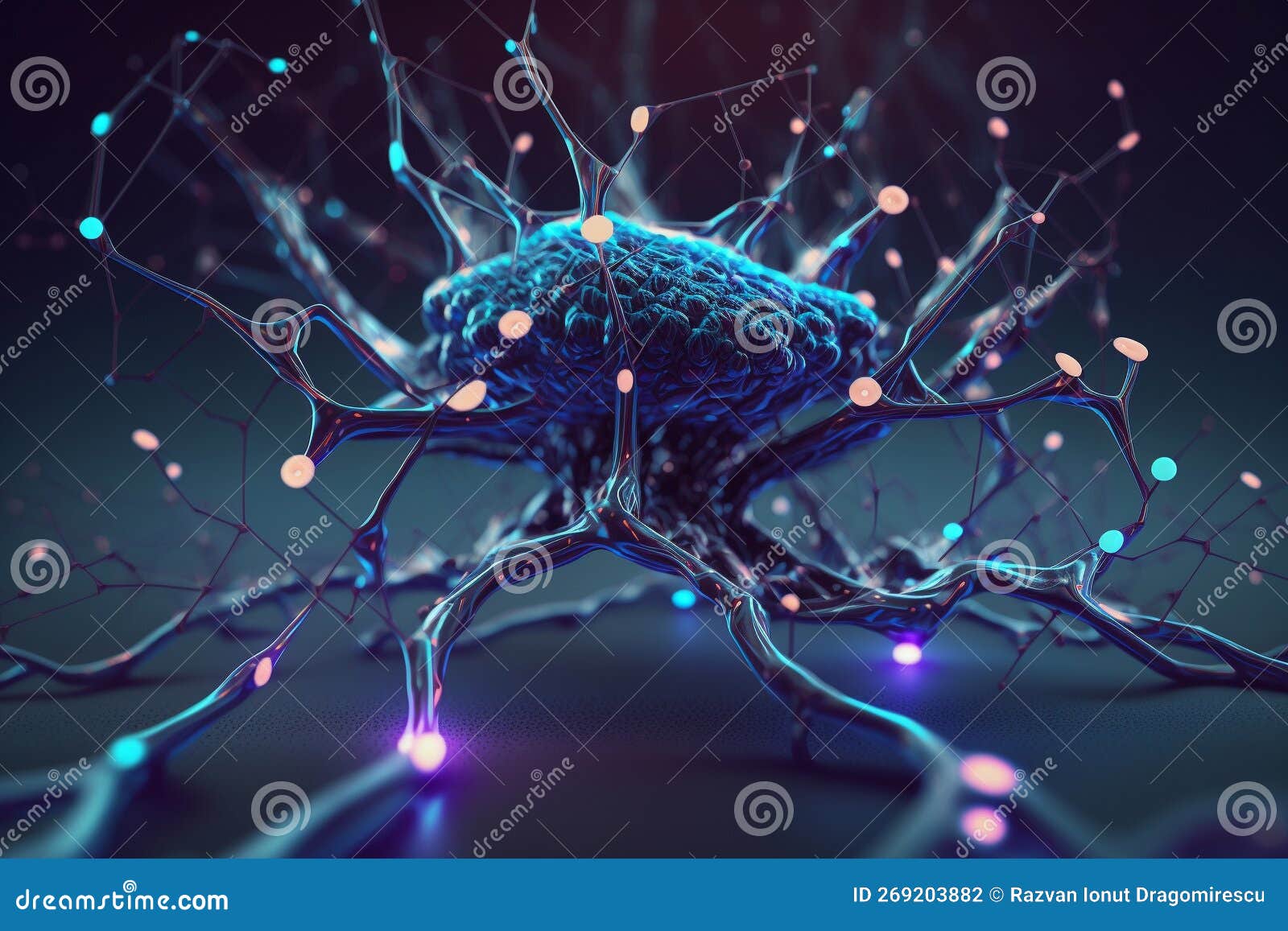 Neural Network with Glowing Bioluminescence. the Image Represents the ...