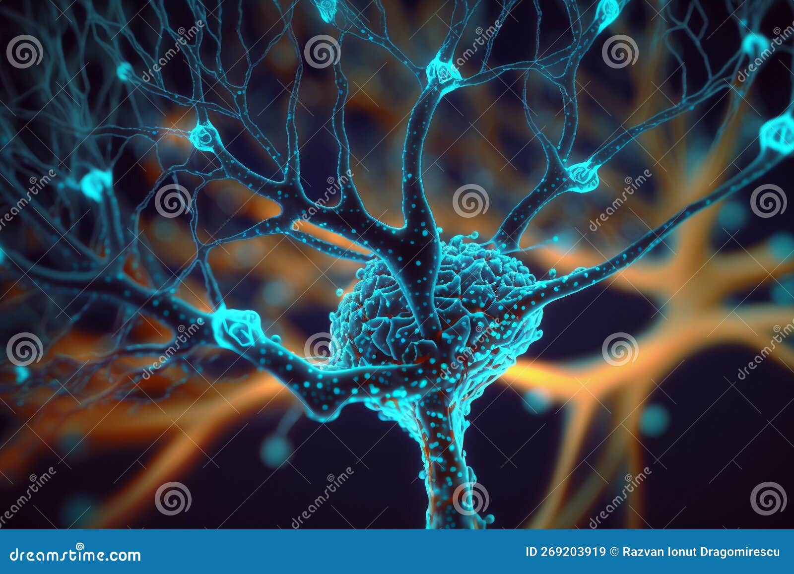 Neural Network with Glowing Bioluminescence. the Image Represents the ...