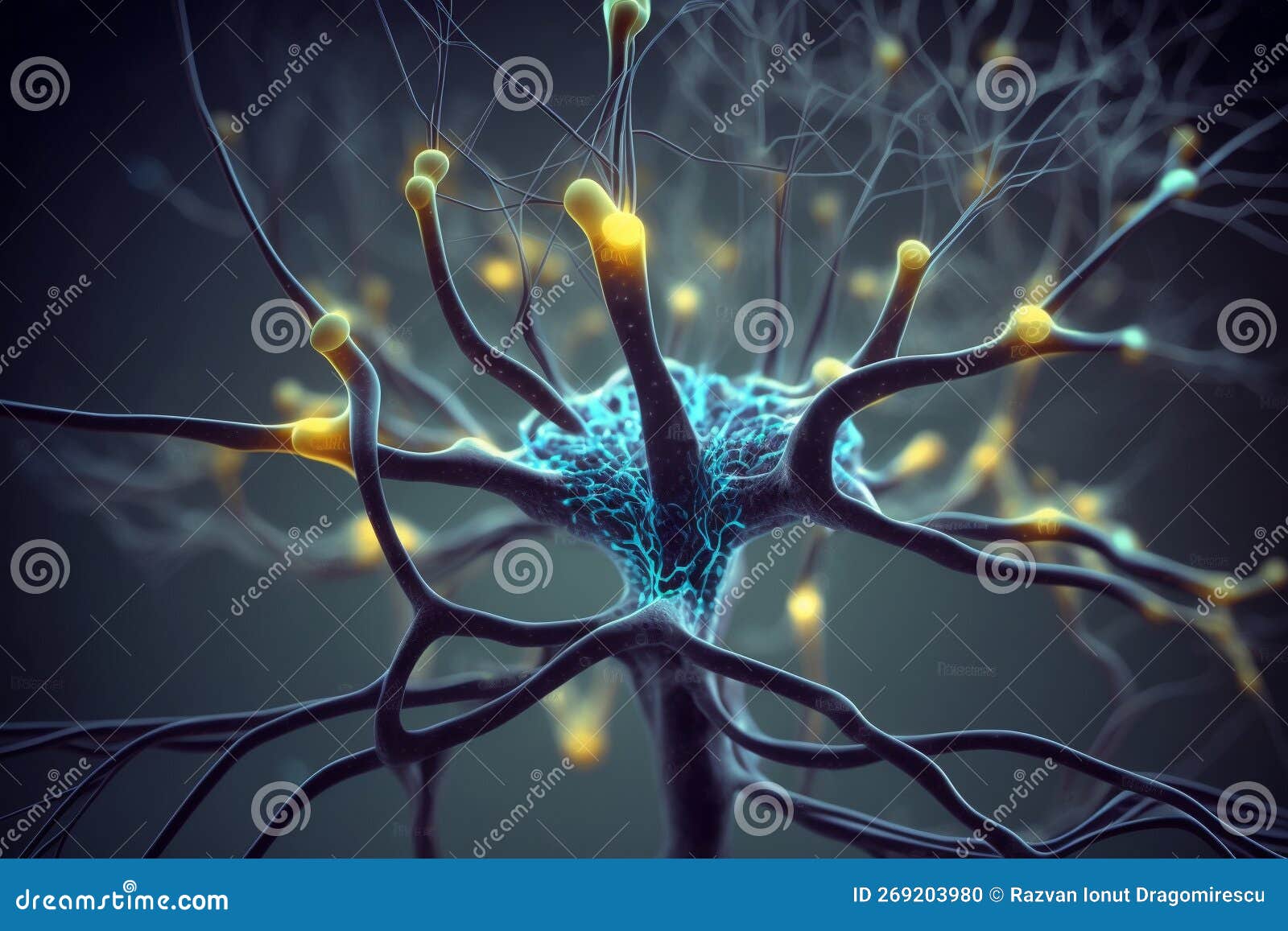 Neural Network with Glowing Bioluminescence. the Image Represents the ...