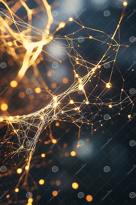 Neural Network Grid with Synaptic Light Connections Stock Illustration - Illustration of light ...