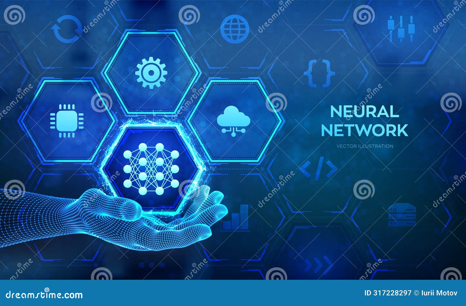 Neural Network Icon in Wireframe Hand. AI. Artificial Intelligence ...