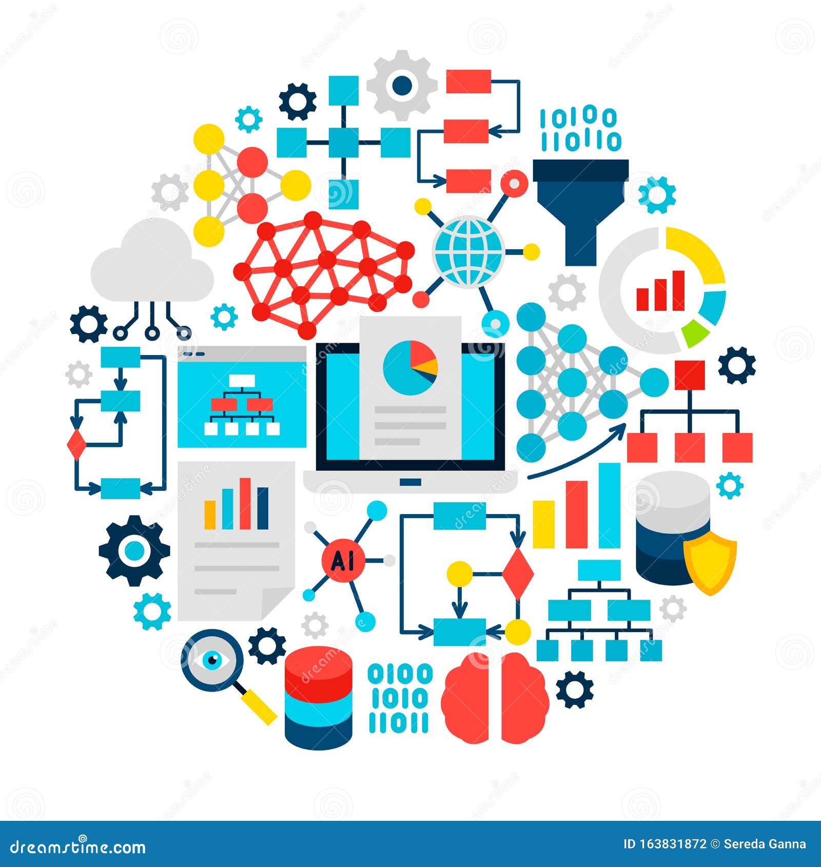 Neural Network Icons Circle Stock Vector - Illustration of computer ...