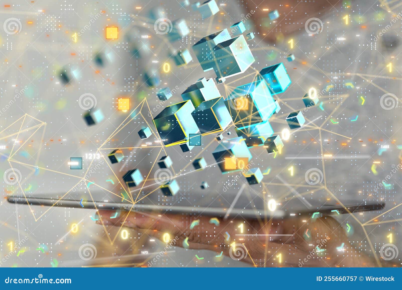 Neural Network Illustration Flying Over the Tablet Surface - Digital ...
