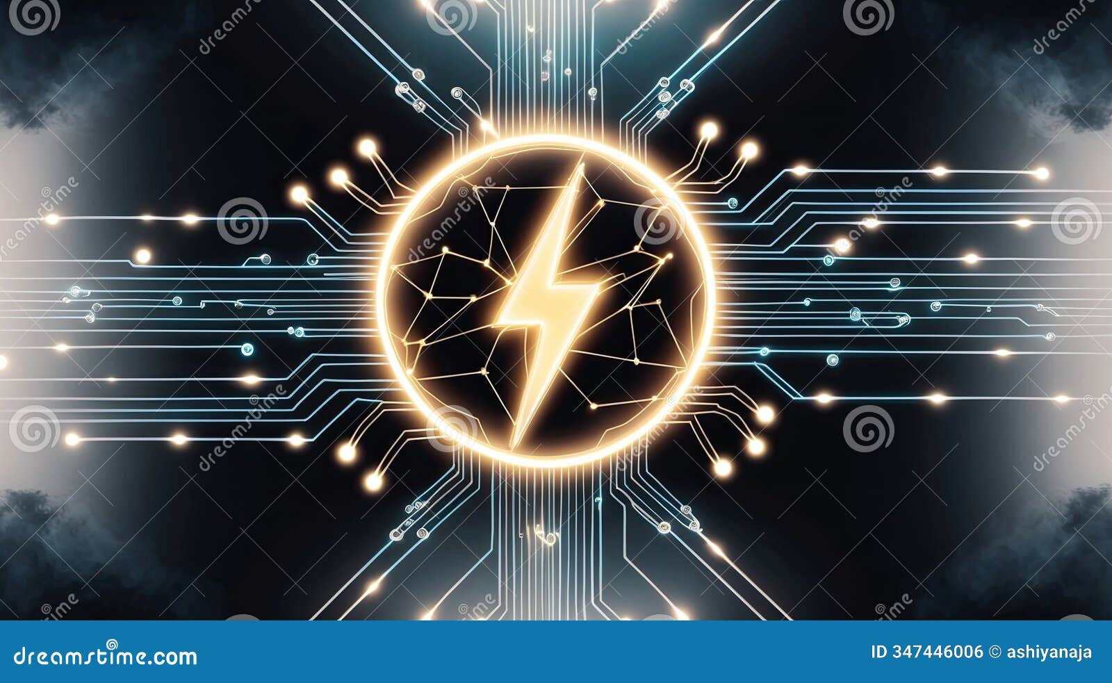 Neural Network with Lightning Symbol in the Circle with Techy ...