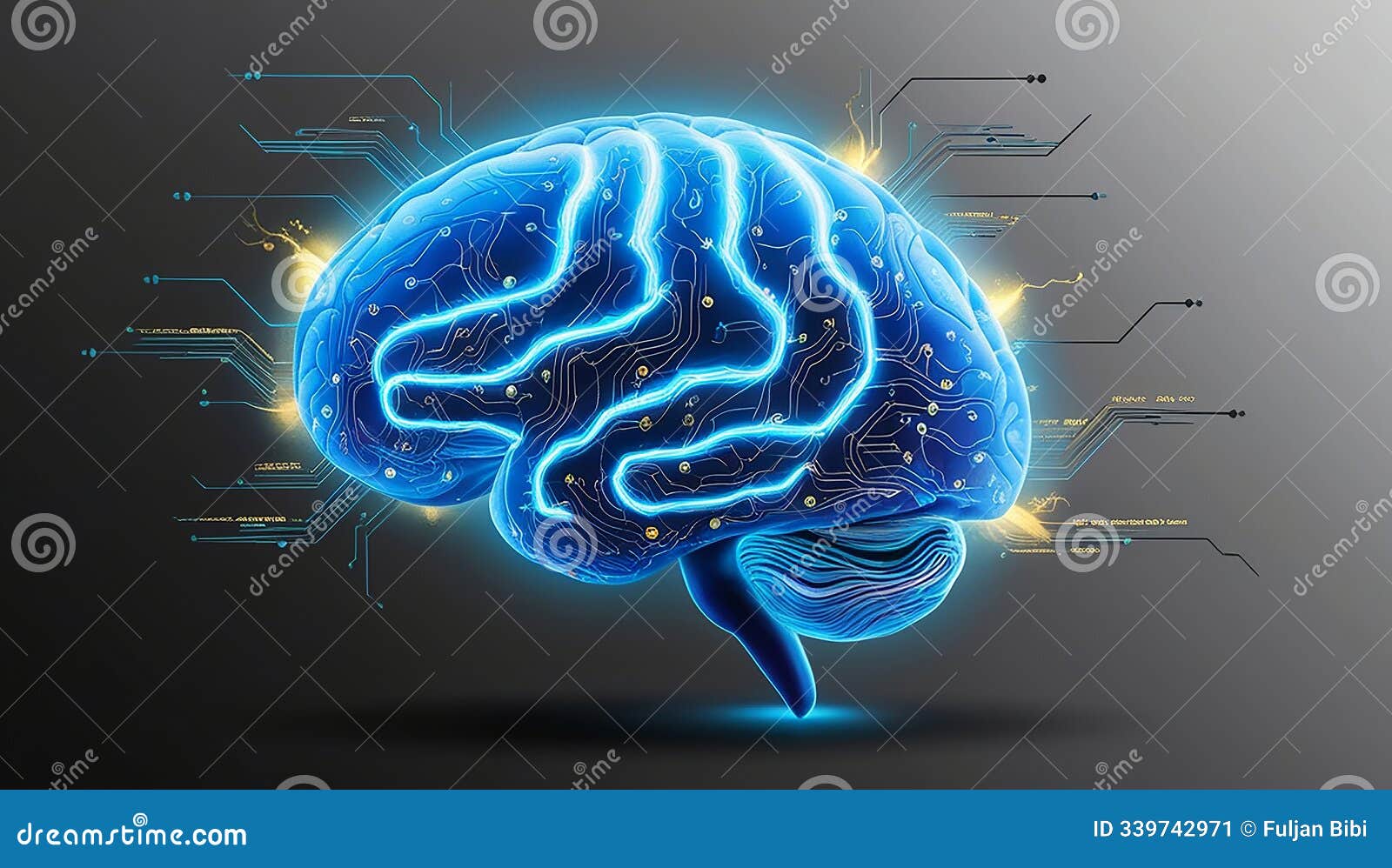 Neural Network Pathways Flowing Across a 3D Brain, Representing ...