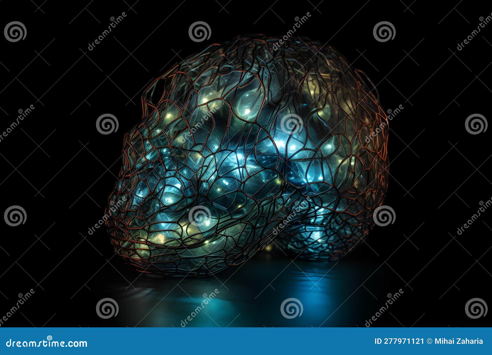 Neural Network in the Shape of a Human Brain with Glowing Connections ...