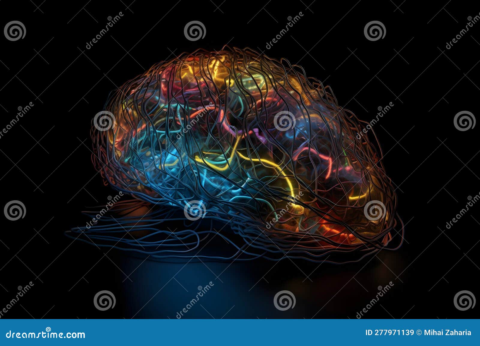 Neural Network in the Shape of a Human Brain with Glowing Connections ...