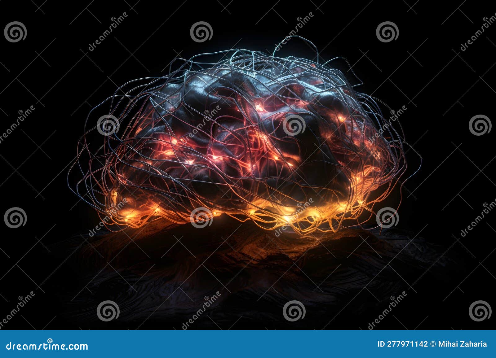 Neural Network in the Shape of a Human Brain with Glowing Connections ...