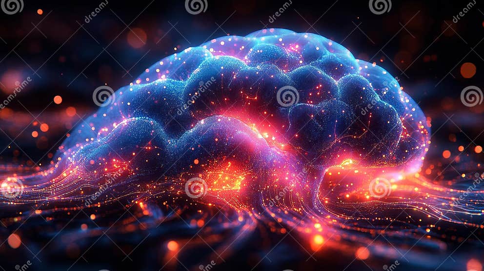 Neural Network Visualization in 3D Brain Model Generative AI Stock ...