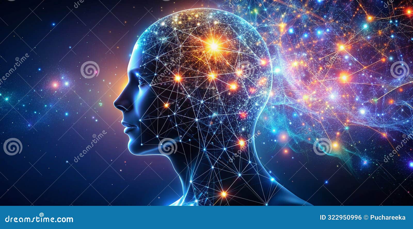 Neural Networks of the Cosmic Mind Human Silhouette with Starry Galaxy ...