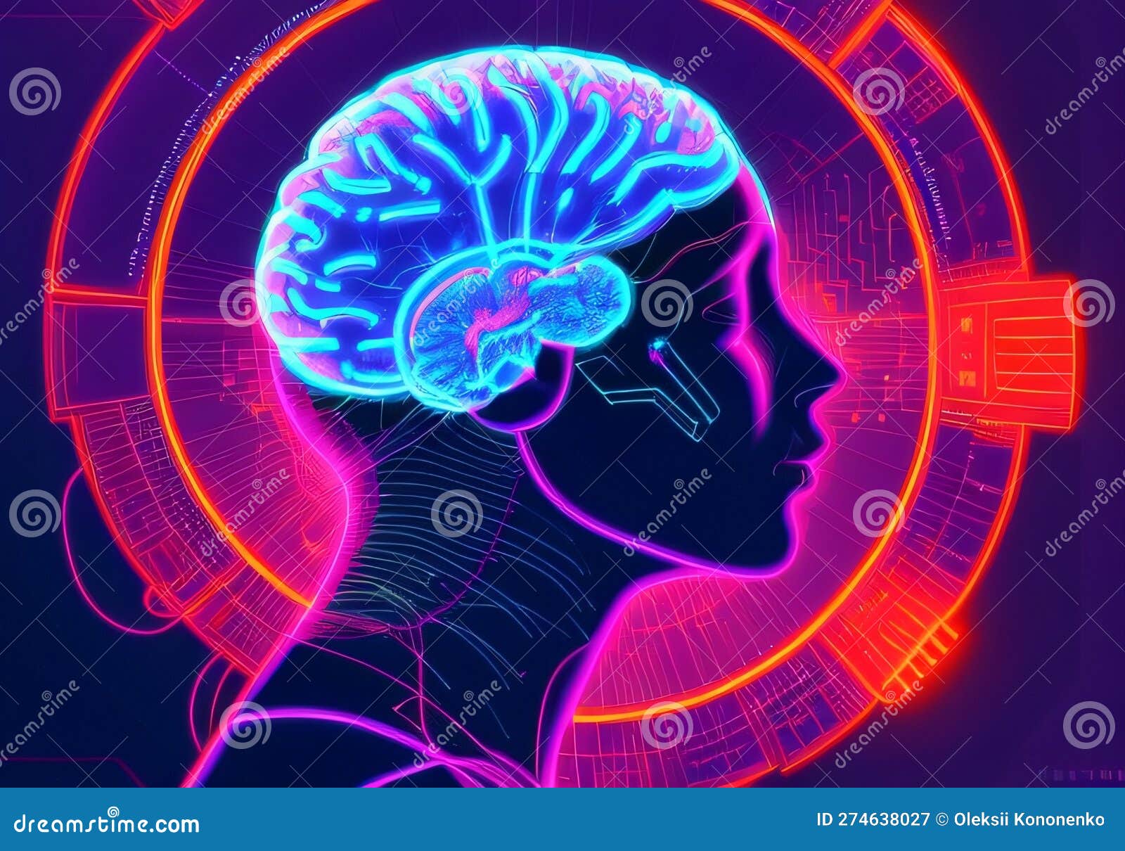 The Brain In An Electronic Circuit With An Electronic Chip. Vector ...