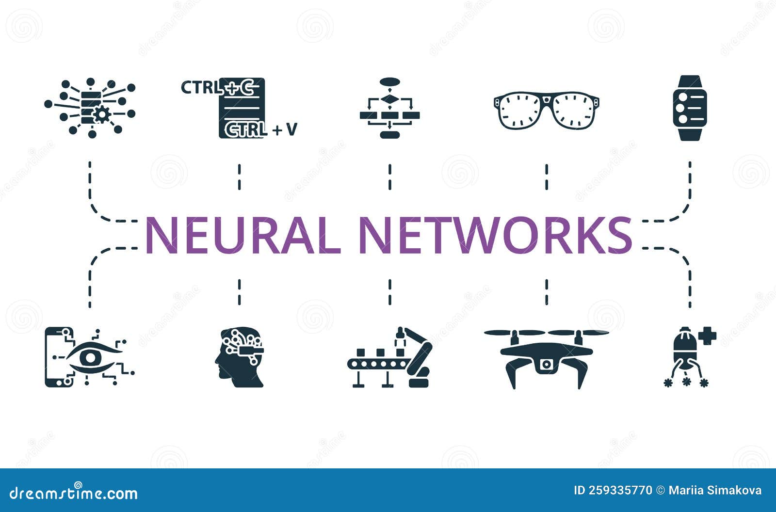 Neural Networks Icon Set. Monochrome Simple Neural Networks Icon Collection Stock Vector ...