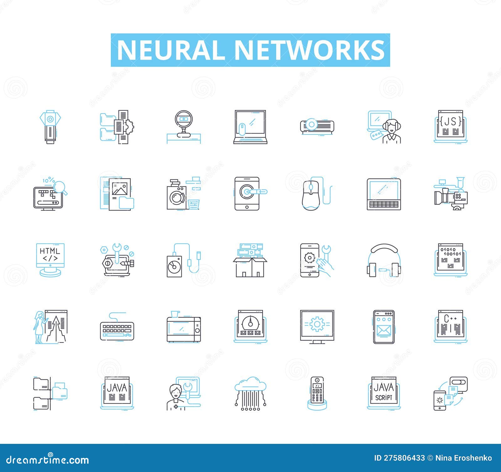 Neural Networks Linear Icons Set. Perceptron, Backpropagation, Deep ...