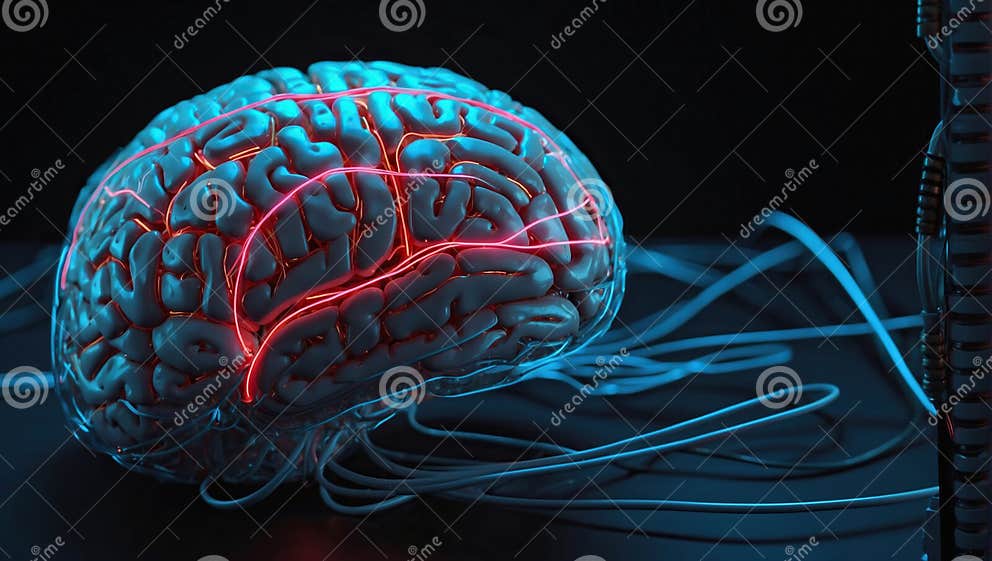 Neuralink in Human Brain with Wire, Using Generative Ai Stock ...