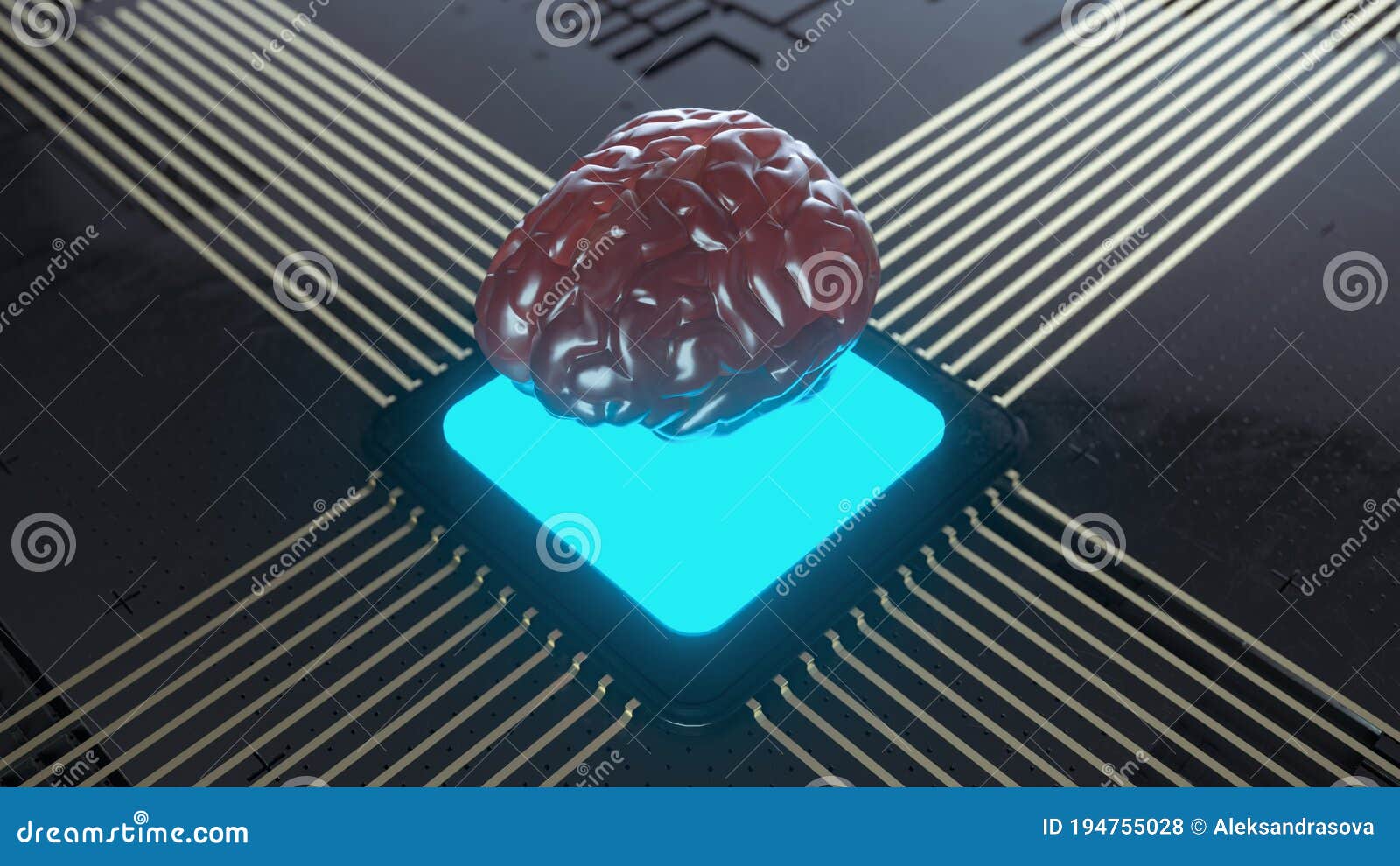 Neuro Interface Concept 3d Illustration. Human Brain Neuro Technology ...