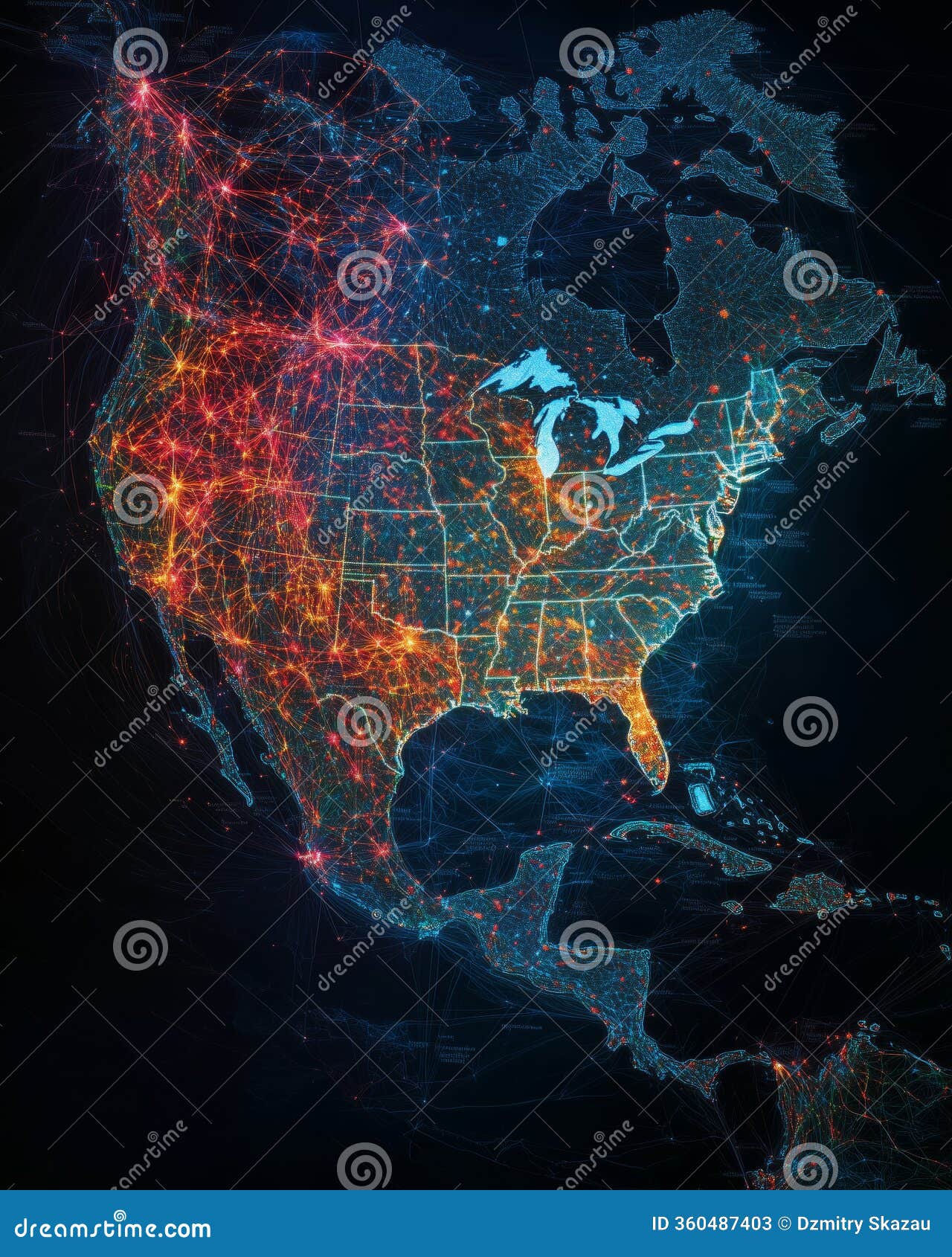 Neuro-map of North America Showcasing Interconnected Cognitive Pathways ...