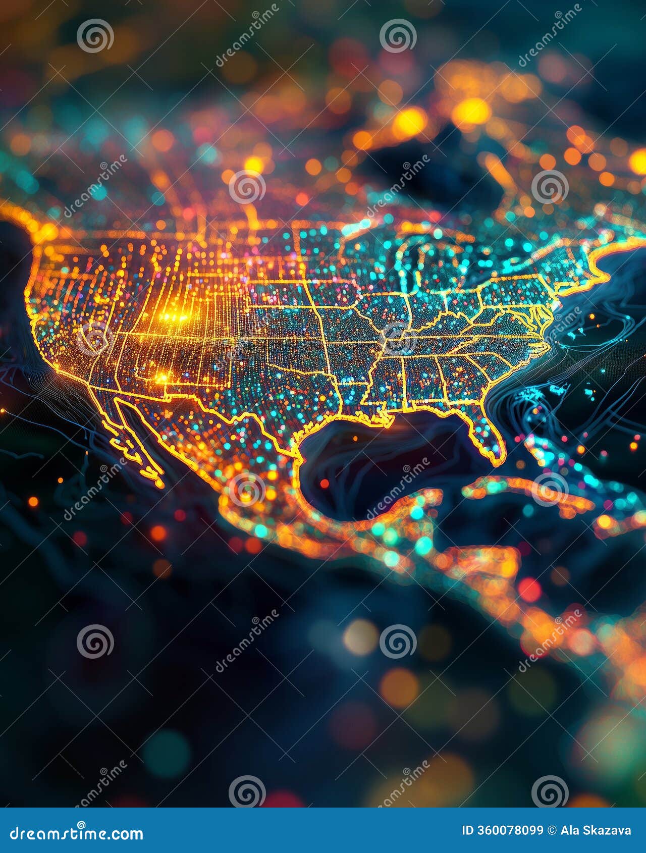 Neuro-map of North America Showcasing Vibrant Interconnected Networks ...