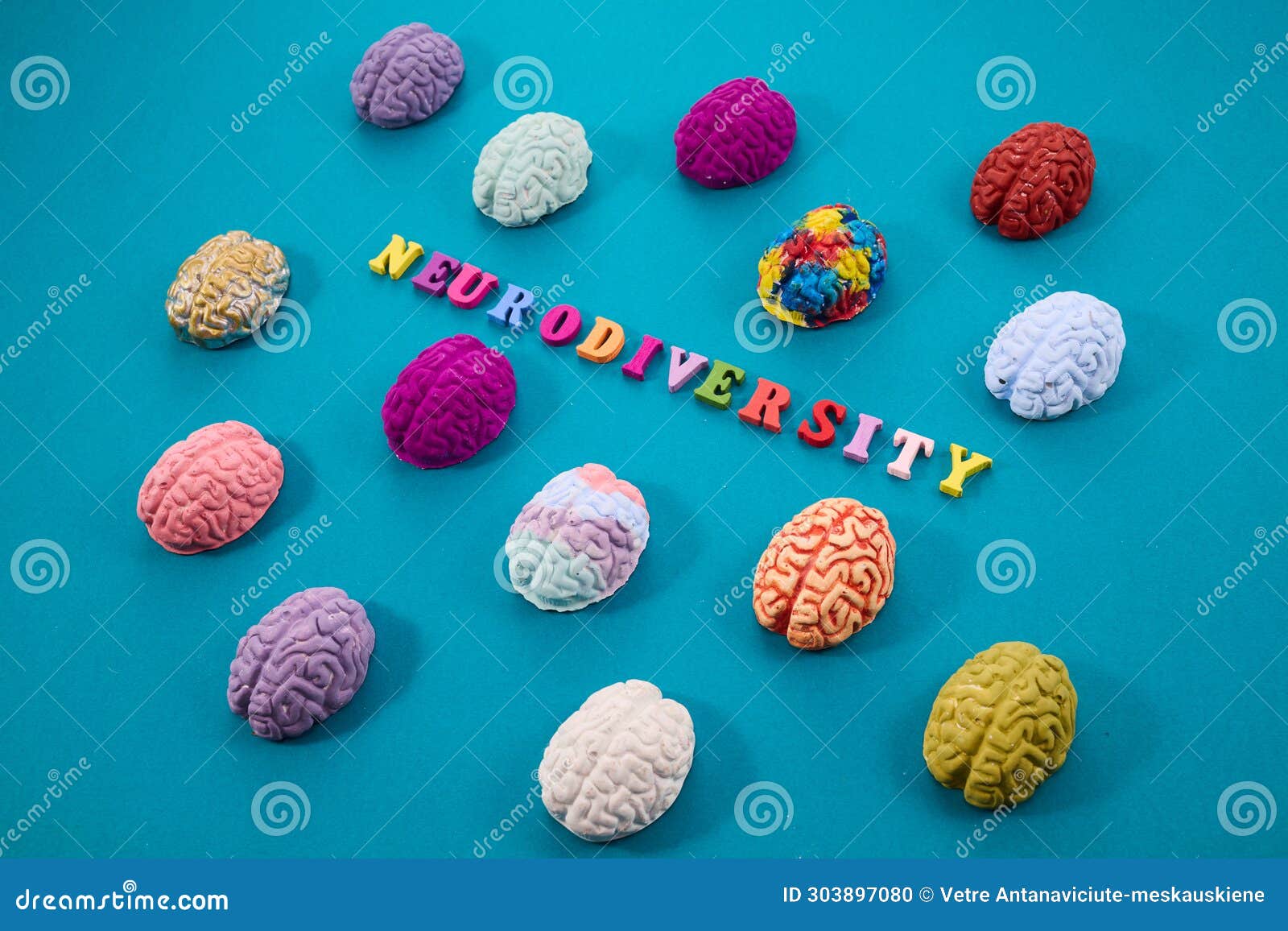 Neurodiversity Concept. Brain Shape And Colorful Wooden Cubes. Stock ...