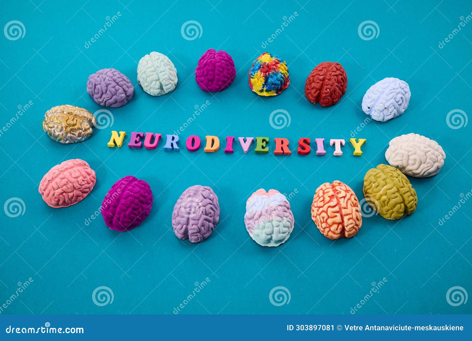 Neurodiversity Concept. Brain Shape And Colorful Wooden Cubes. Stock ...