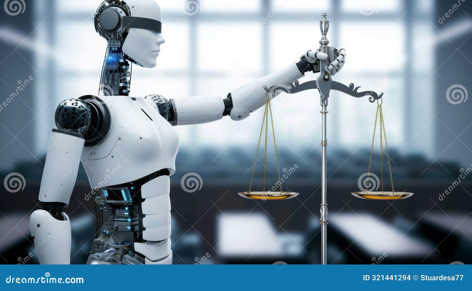 Robotic Figure Holding Scales of Justice Stock Photo - Image of ...