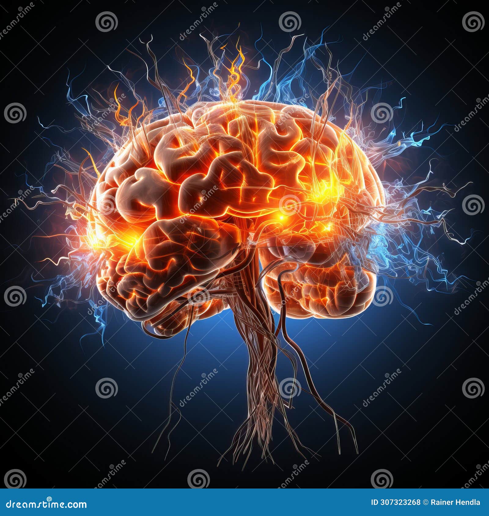 Neurological Activity. Flashing Lights in the Human Brain on Dark ...