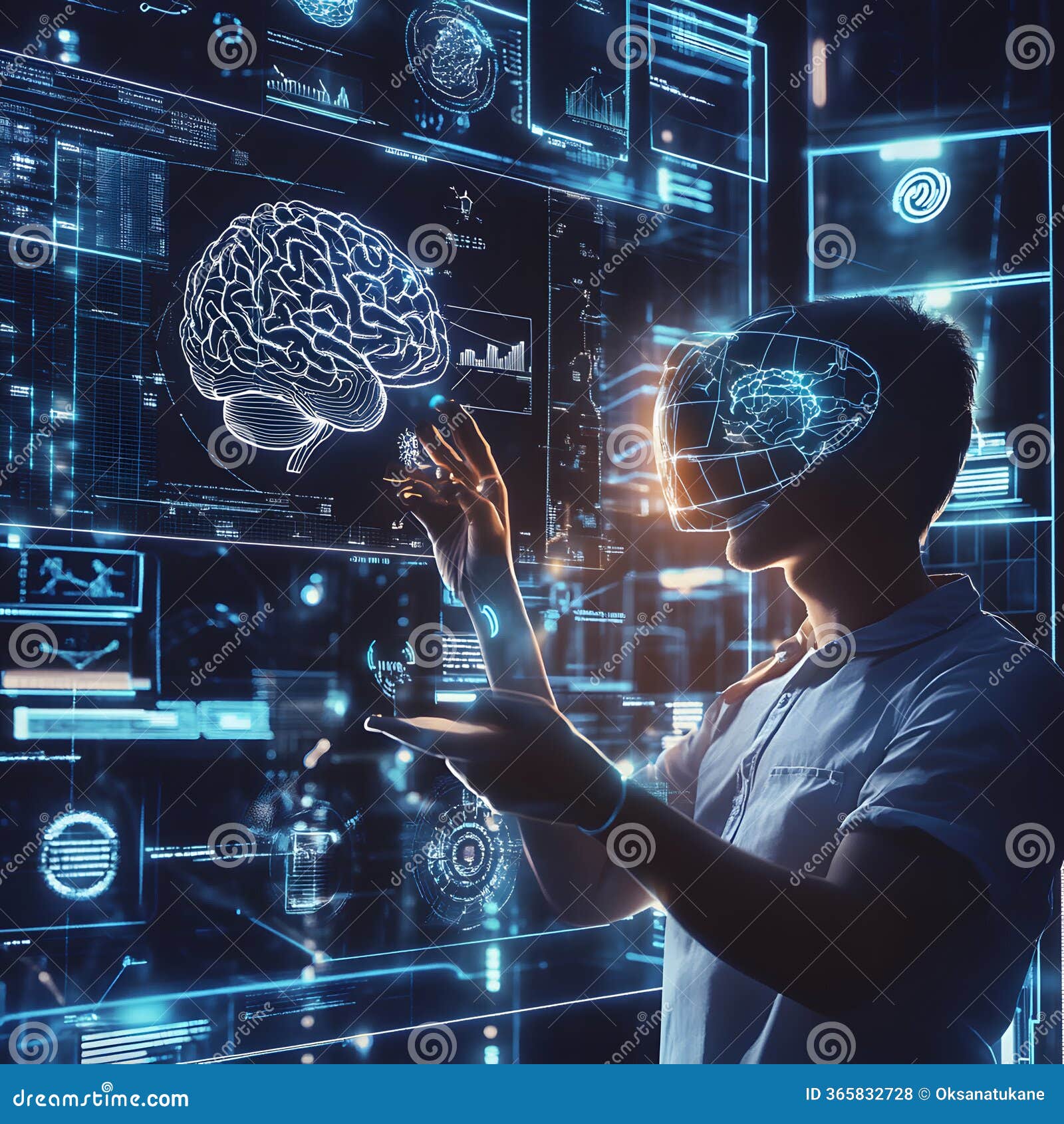 Neurological Brain Stem Cells, Firing Neurons On Blue Background ...