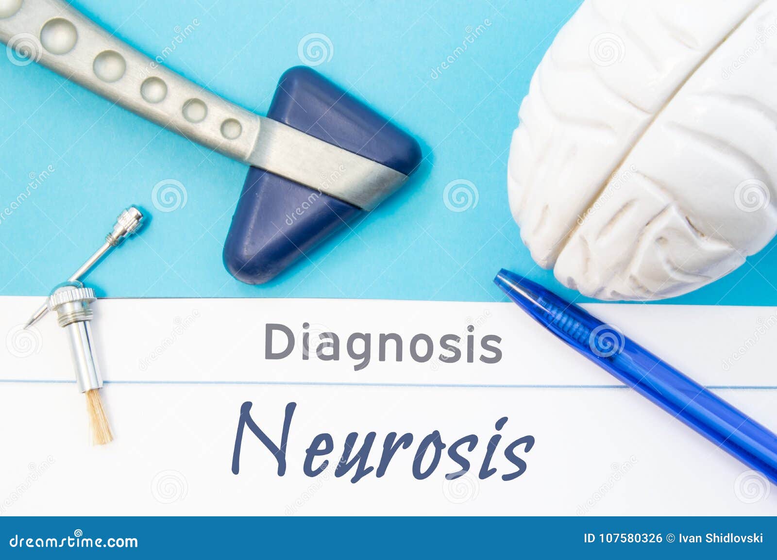 Neurological Diagnosis of Neurosis. Neurological Hammer, Human Brain ...