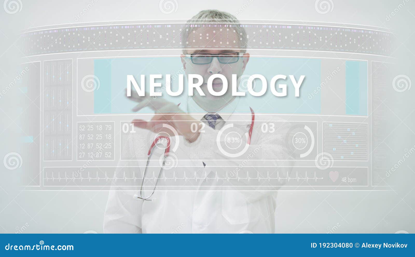 NEUROLOGY Tab and a Doctor in Front of a Modern Medical Display Stock ...