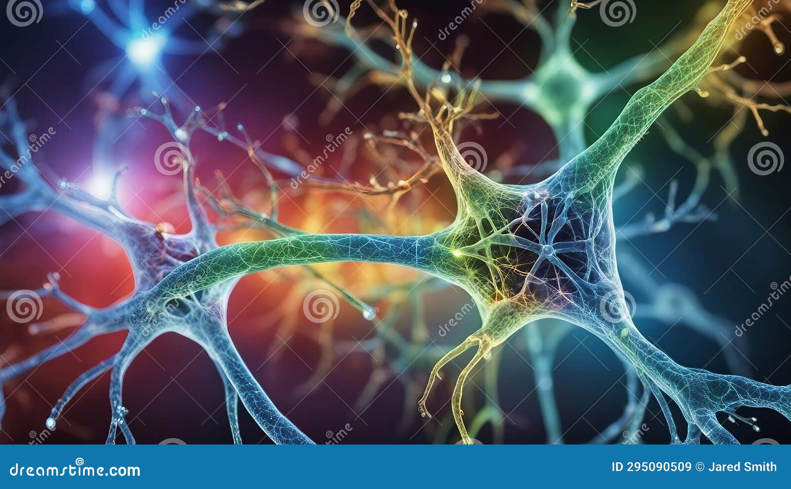 A Neuron In The Brain With Neurons Firing And A Colorful Scheme Stock