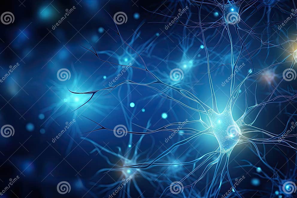 Neuron Cell, 3d Render, Computer Generated, with Blue Background ...
