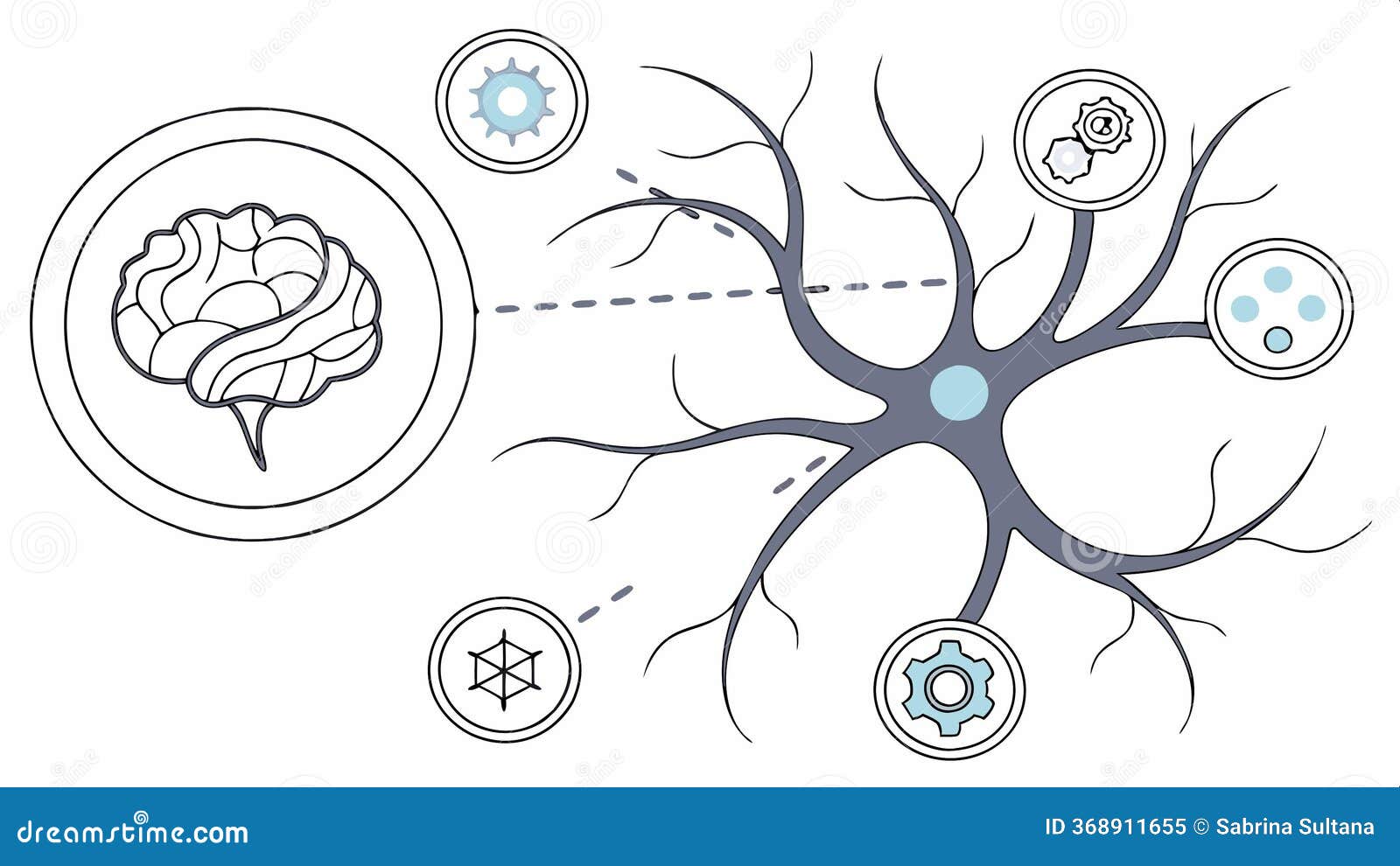 Neuron Tech Structure In Close-up View. Neural Network Shows Sensory ...