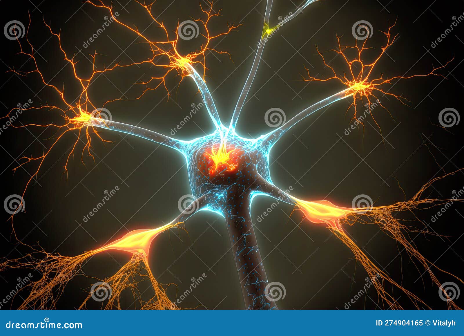 Neuron Cell Sending Electrical Chemical Signals. Stock Illustration ...