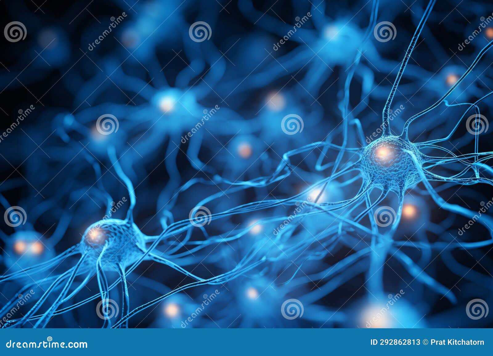 Neuronal Structure With An Orange Synapse On Black Background Royalty ...