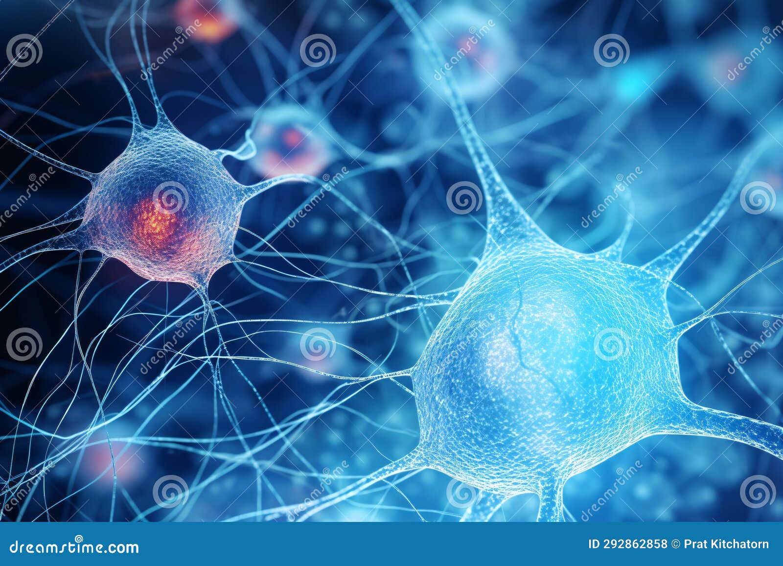 Neuronal Structure With An Orange Synapse On Black Background Royalty ...